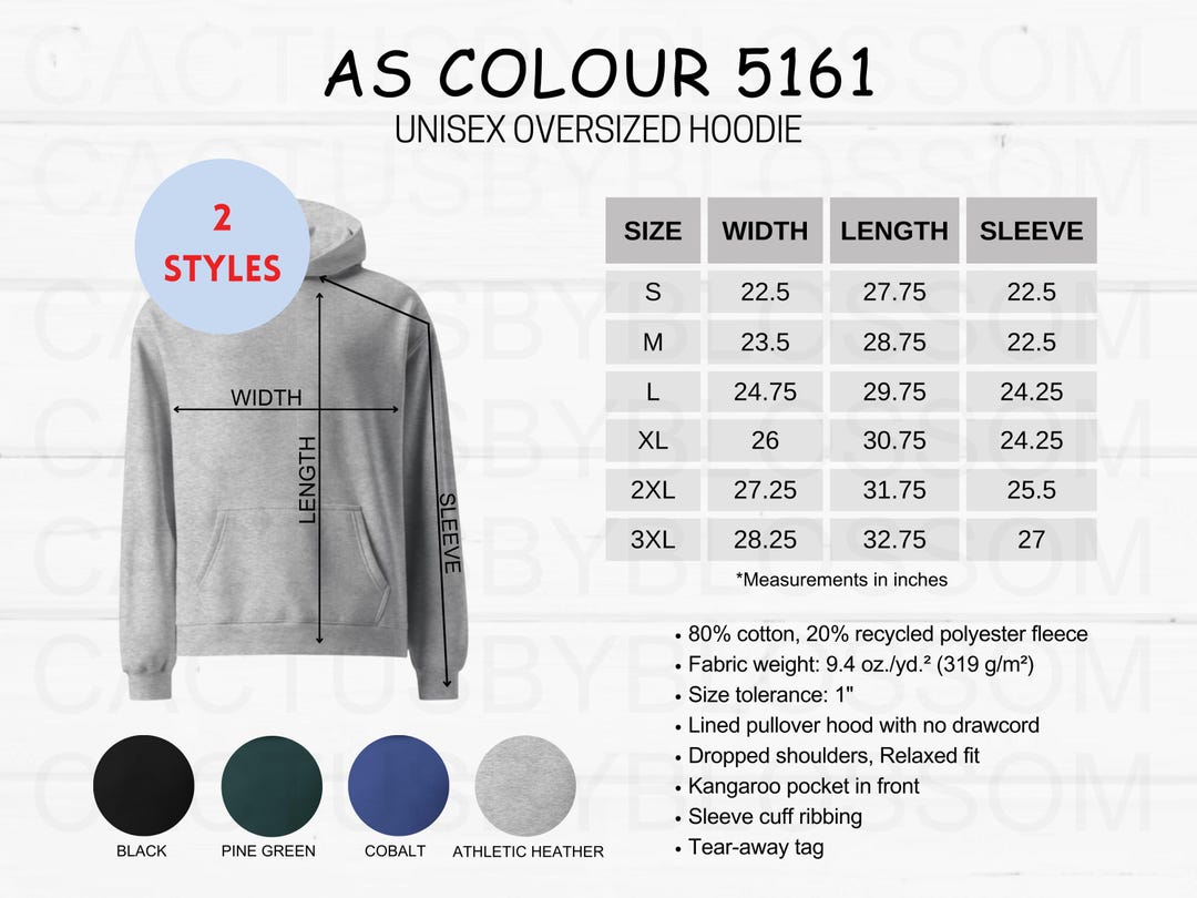 2 Size Chart AS COLOUR 5161 Unisex Oversized Hoodie Etsy Listing Tool ...
