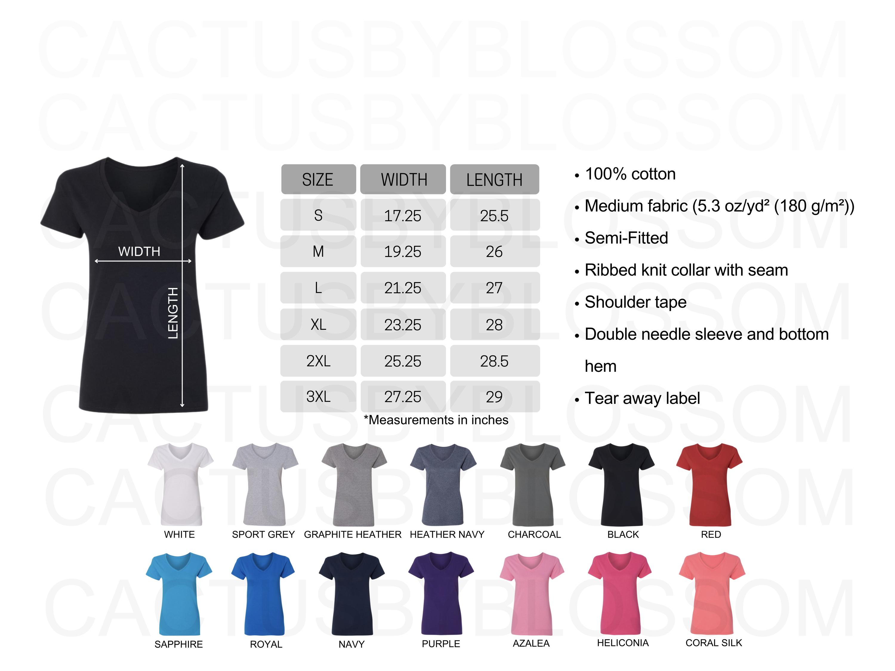 BUNDLE Size Chart Color Chart Gildan 5V00L Mock up Chart Ladies' V-neck ...