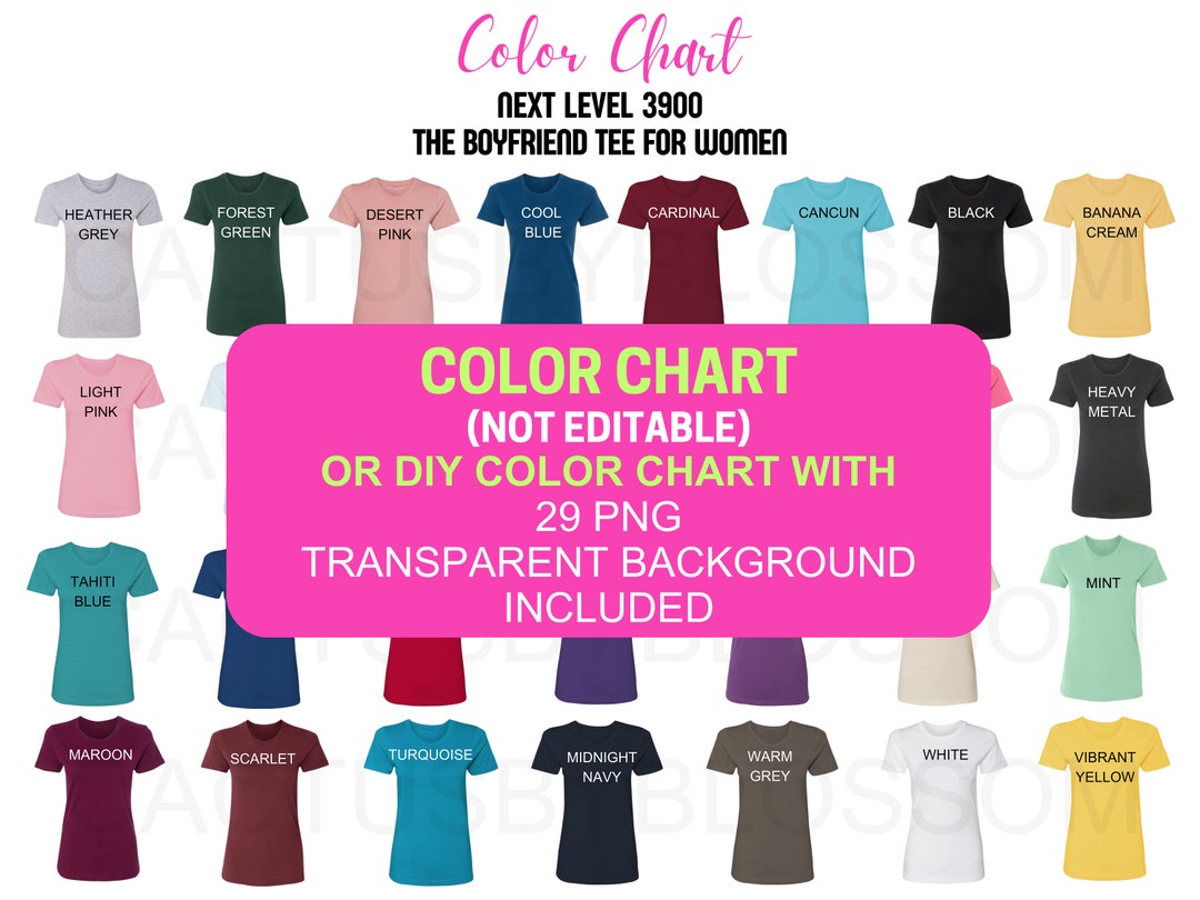 Color Chart DIY Chart Next Level 3900 Mockup Etsy Tool the Boyfriend ...