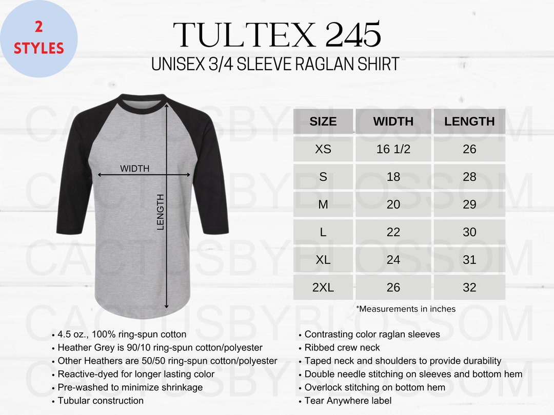 2 Size Chart Tultex 245 Mockup Listing Etsy Tool Unisex 3/4 Sleeve ...
