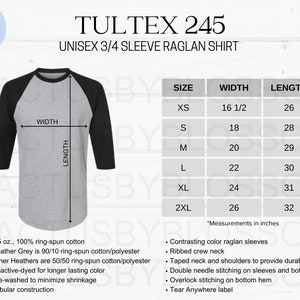 2 Size Chart Tultex 245 Mockup Listing Etsy Tool Unisex 3/4 Sleeve ...