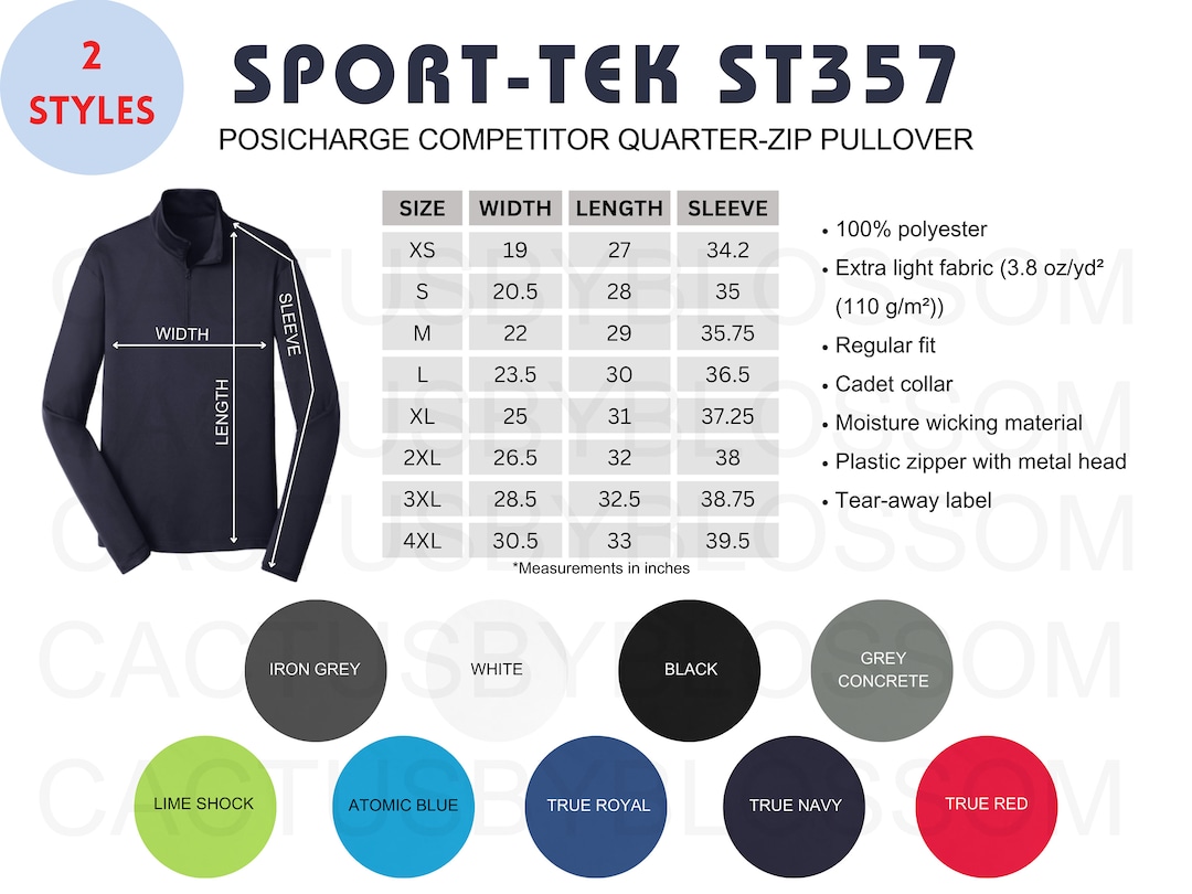 2 Size Chart Color Chart Sport-tek ST357 Posicharge Competitor Quarter ...