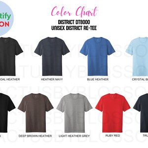 2 Color Chart District DT8000 Mockup Chart Etsy Unisex District Re-tee Etsy Mock up Color ...