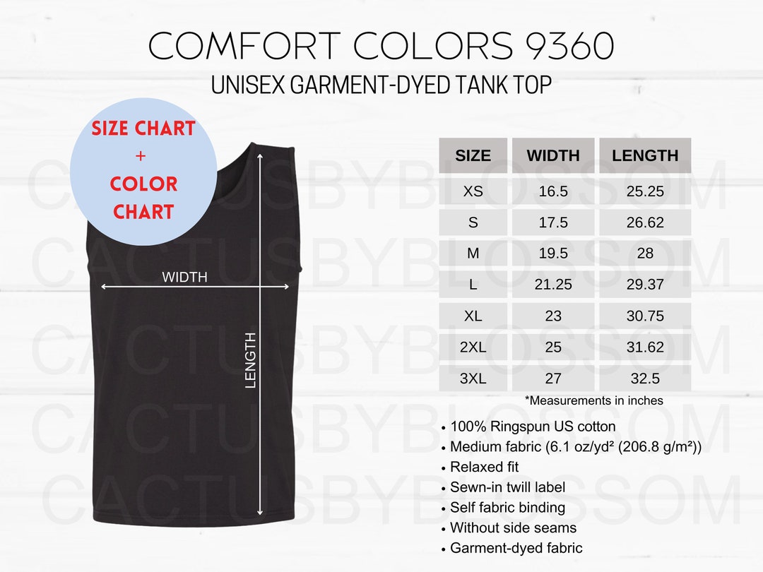 BUNDLE Size Chart Color Chart Comfort Colors 9360 Unisex Garment-dyed ...