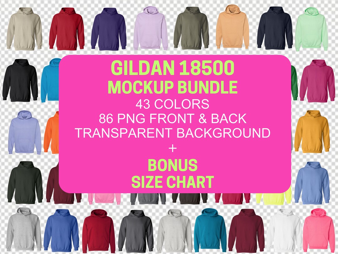 BUNDLE Color Chart DIY Chart Gildan 18500 Mockup Tool Sweatshirt Hooded ...