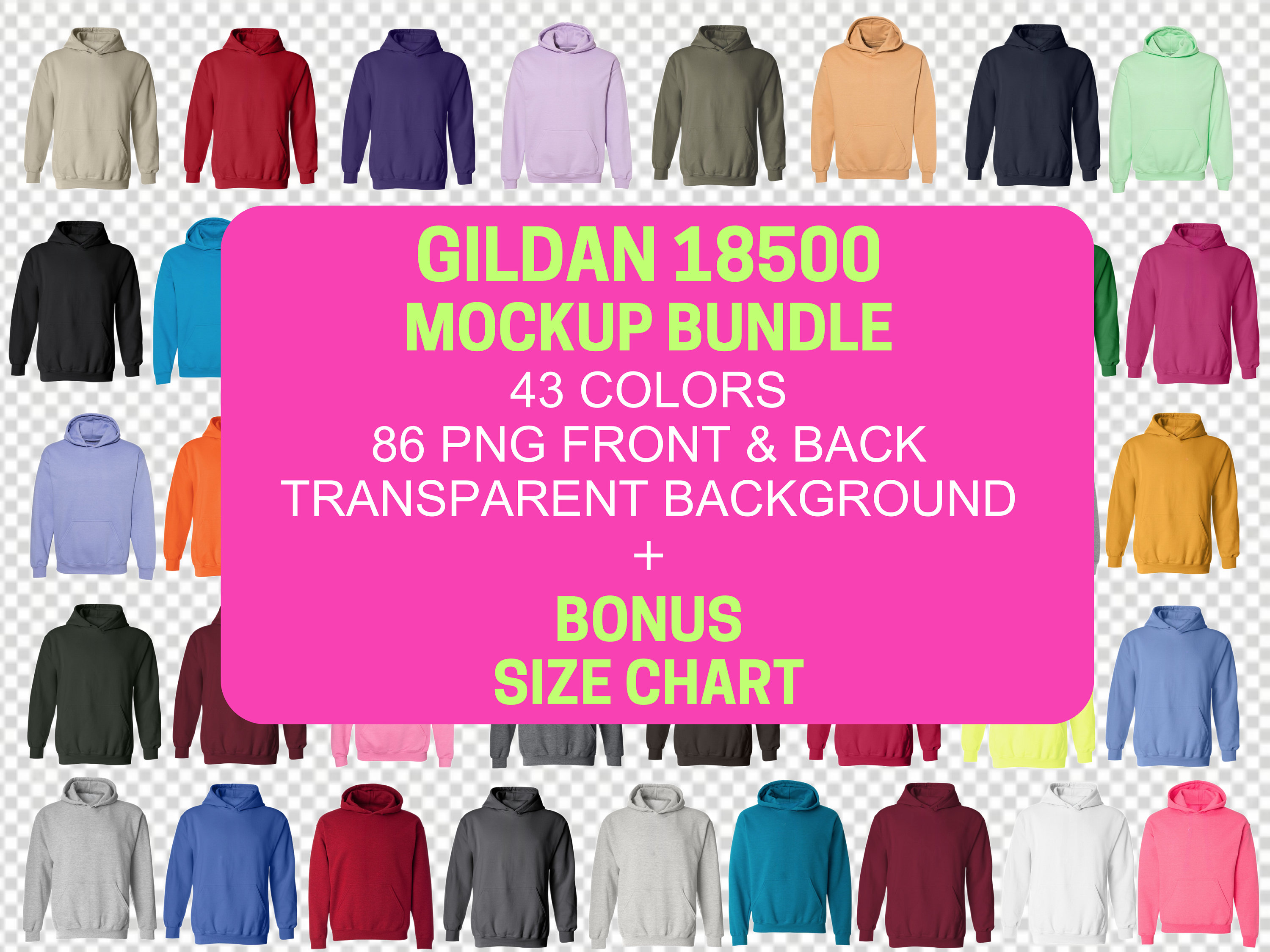 BUNDLE Color Chart DIY Chart Gildan 18500 Mockup Tool Sweatshirt Hooded ...