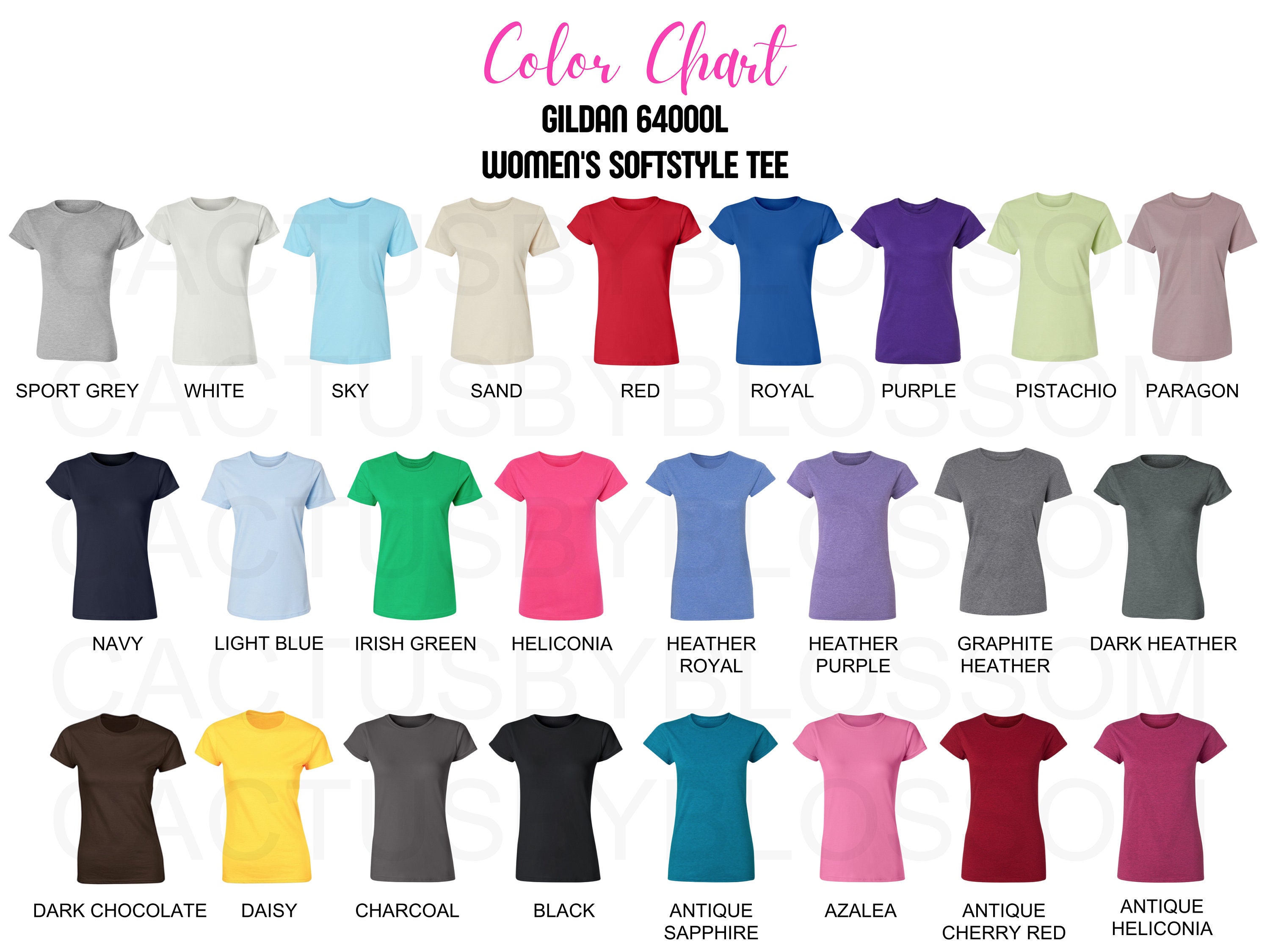 BUNDLE Size Chart Color Chart DIY Chart Gildan 64000L Mockup Chart ...