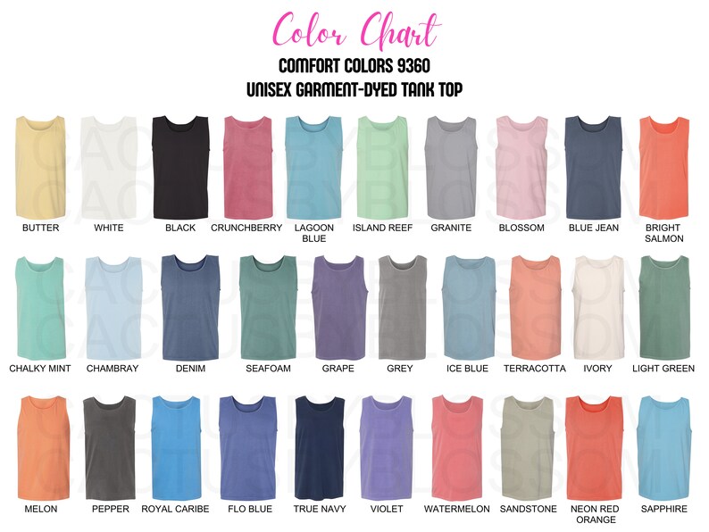 BUNDLE Size Chart Color Chart Comfort Colors 9360 Unisex Garment-dyed ...