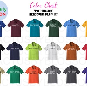 2 Color Chart Sport-tek ST650 Mockup Etsy Tool Men Sport Polo Shirt for ...