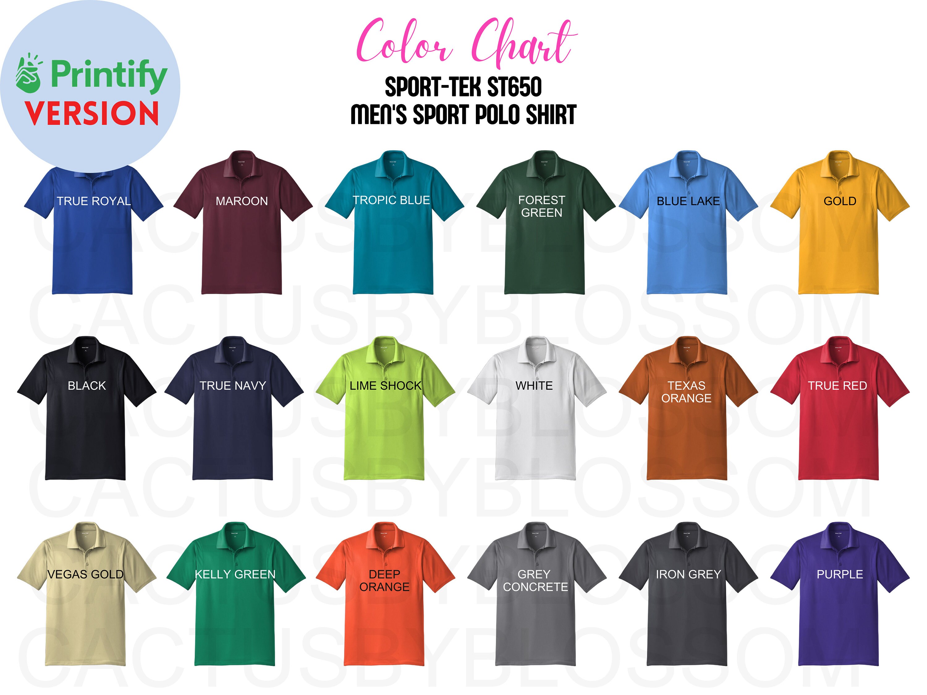 2 Color Chart Sport-tek ST650 Mockup Etsy Tool Men Sport Polo Shirt for ...