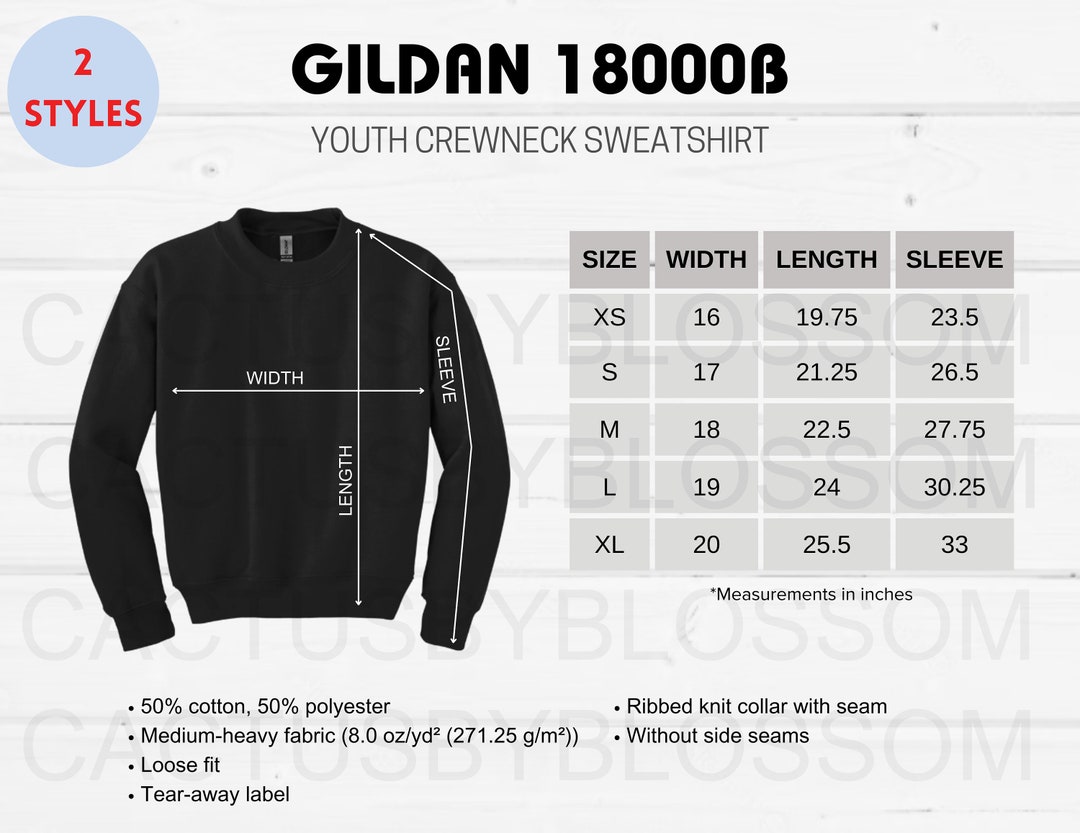 2 Size Chart Gildan 18000B 2 Mockup Chart for Youth Crewneck Sweatshirt ...