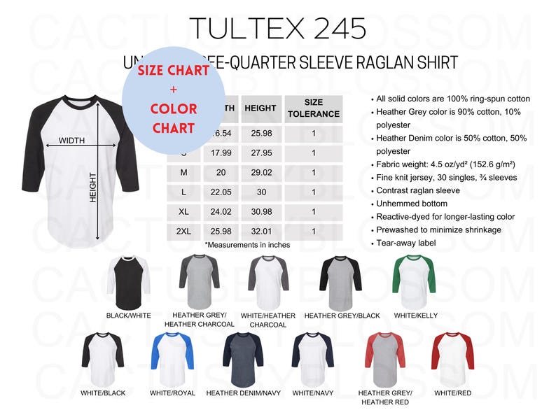 BUNDLE Size Chart Color Chart Tultex 245 Mockup Listing Etsy Tool ...