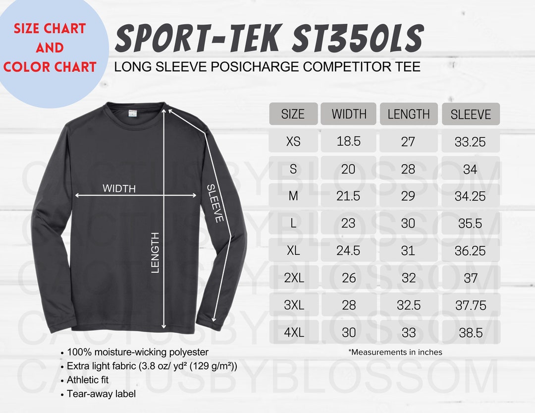 BUNDLE Size Chart Color Chart Sport-tek ST350LS Mockup Long Sleeve ...