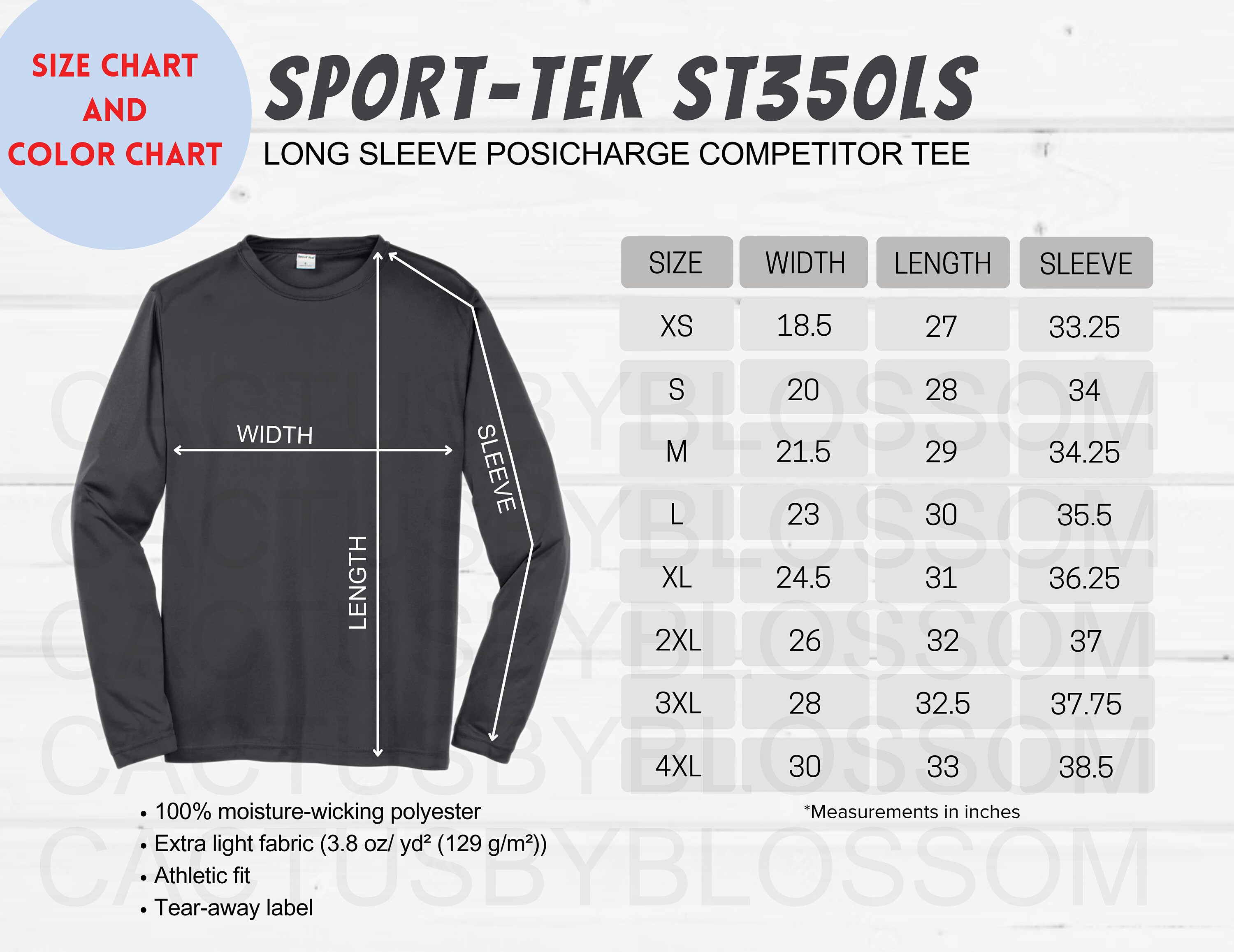 BUNDLE Size Chart Color Chart Sport-tek ST350LS Mockup Long Sleeve ...