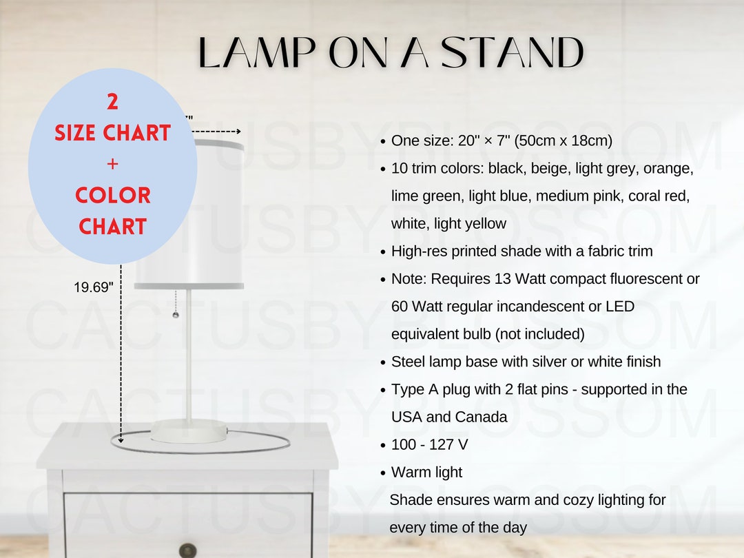 BUNDLE Size Chart Color Chart Lamp on a Stand Chart Sizing Chart Etsy ...