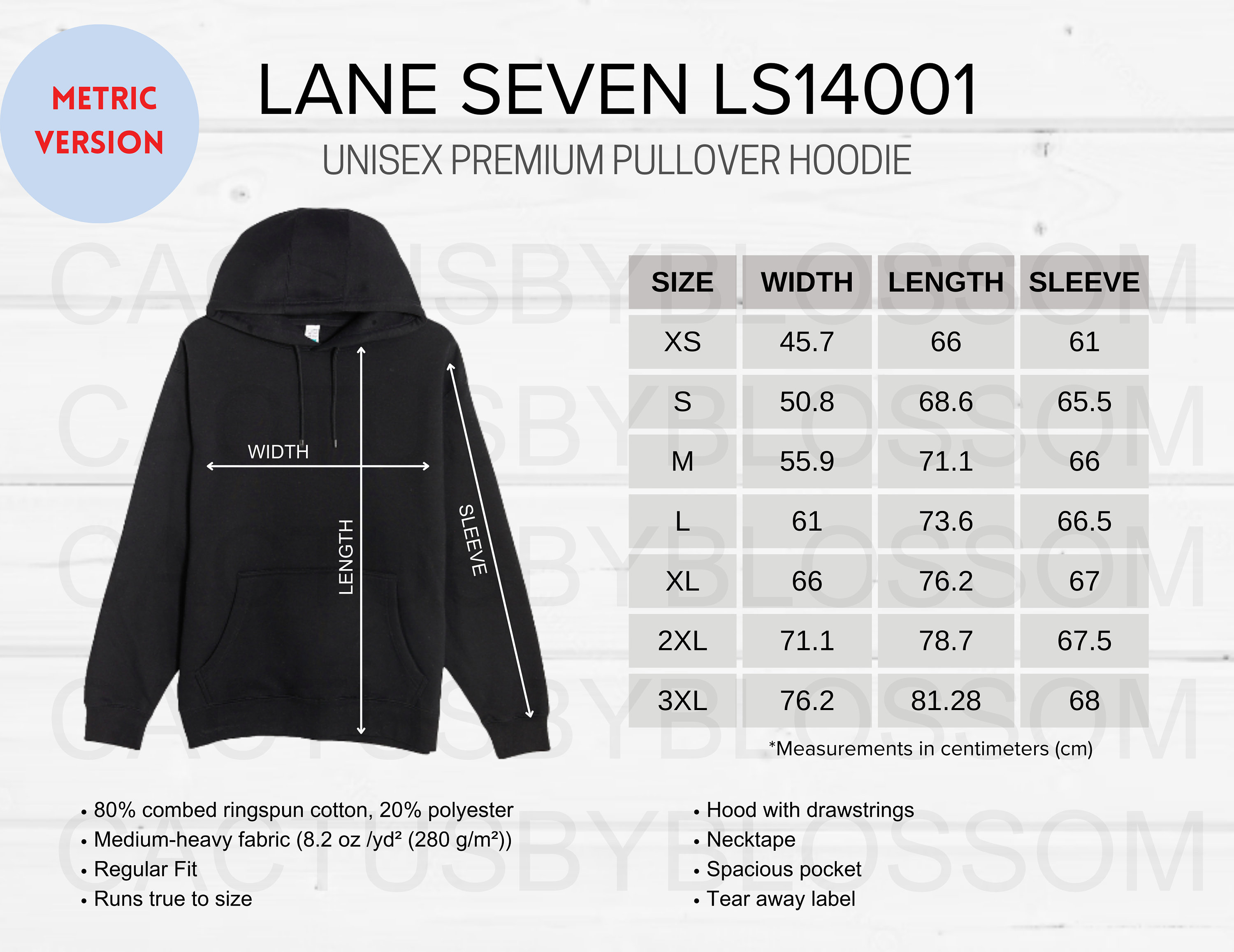 4 Size Chart Lane Seven LS14001 Mockup Chart Unisex Pullover Hoodie ...