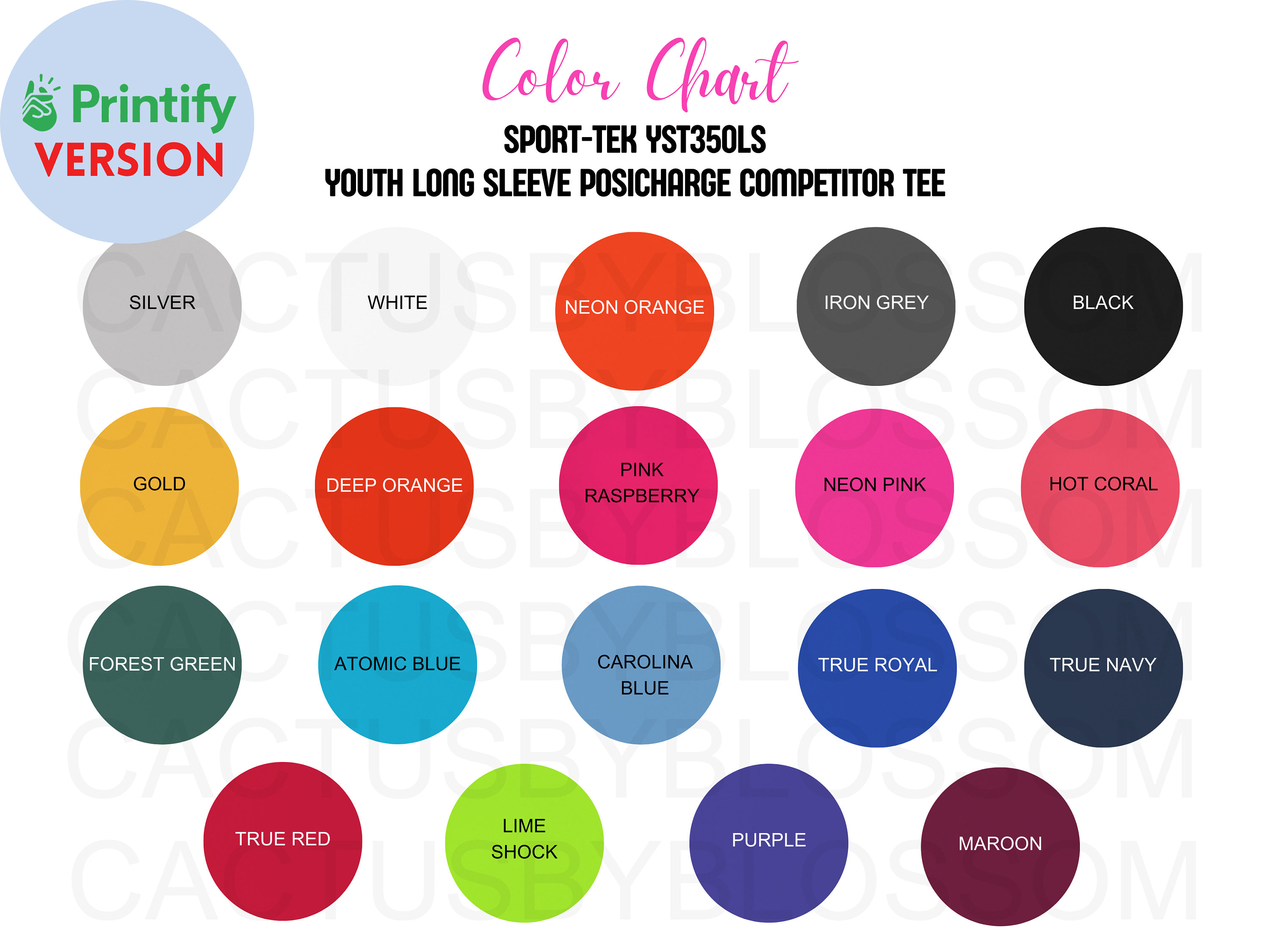 BUNDLE Size Chart Color Chart Sport-tek YST350LS Mockup Youth Long ...