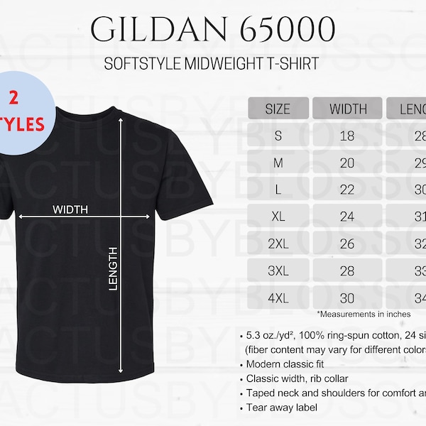 Gildan 65000 Size Chart - Etsy