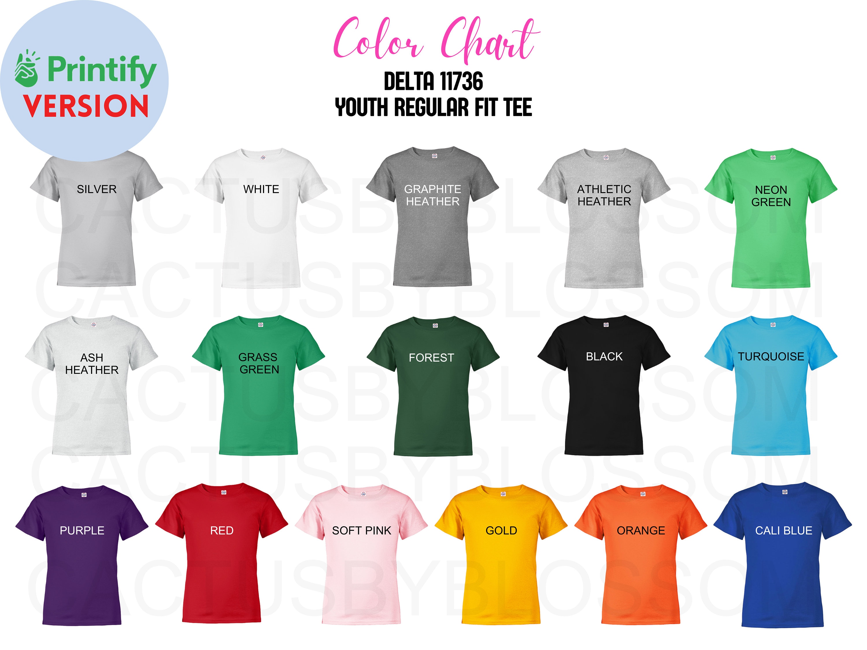 2 Color Chart Delta 11736 Mockup Etsy Kids Youth Regular Fit Tee Color ...