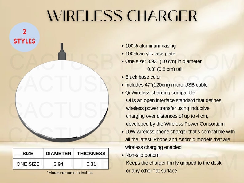 2 Size Chart Wireless Charger Mockup Chart Sizing Chart QI Etsy Listing ...