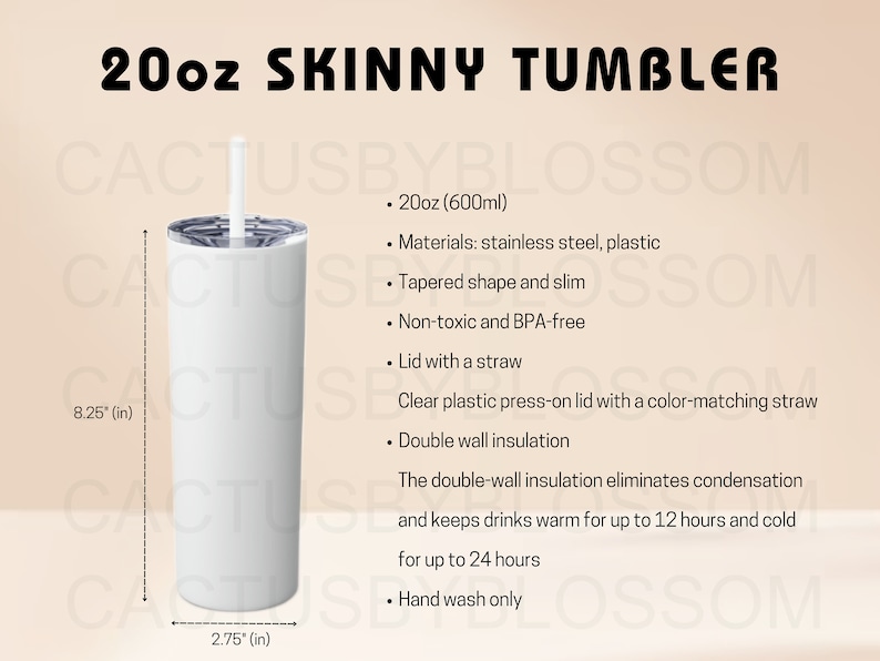 BUNDLE 4 Size Chart Color Chart 20oz Skinny Tumbler With Straw Mockup ...