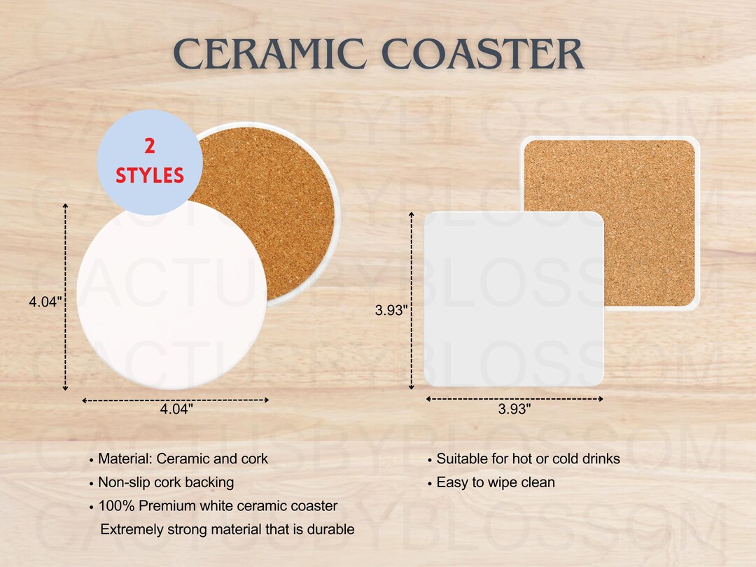 2 Size Chart Ceramic Coaster Sizing Chart Etsy Listing Tool AOP Mockup ...