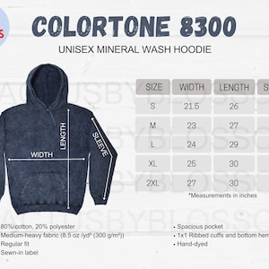 2 Size Chart Colortone 8300 Mockup Chart for Unisex Mineral Wash Hoodie ...