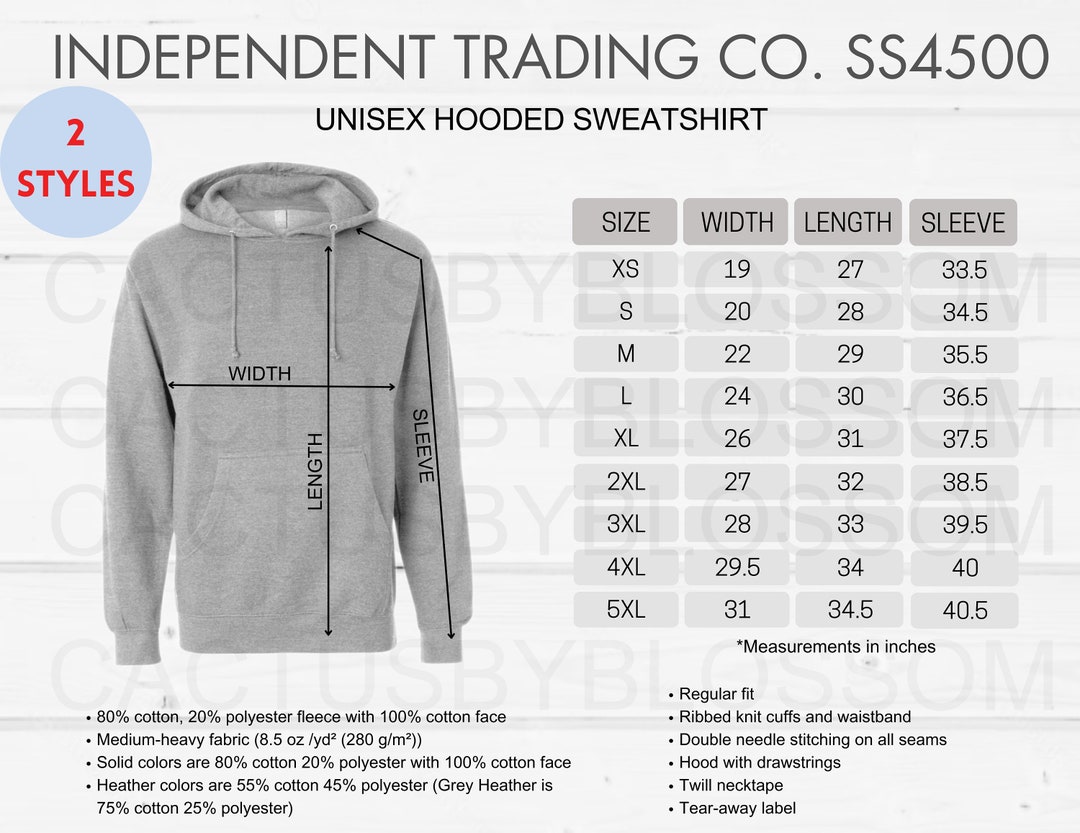 2 Size Chart Independent Trading Company SS4500 Mockup Listing Etsy ...