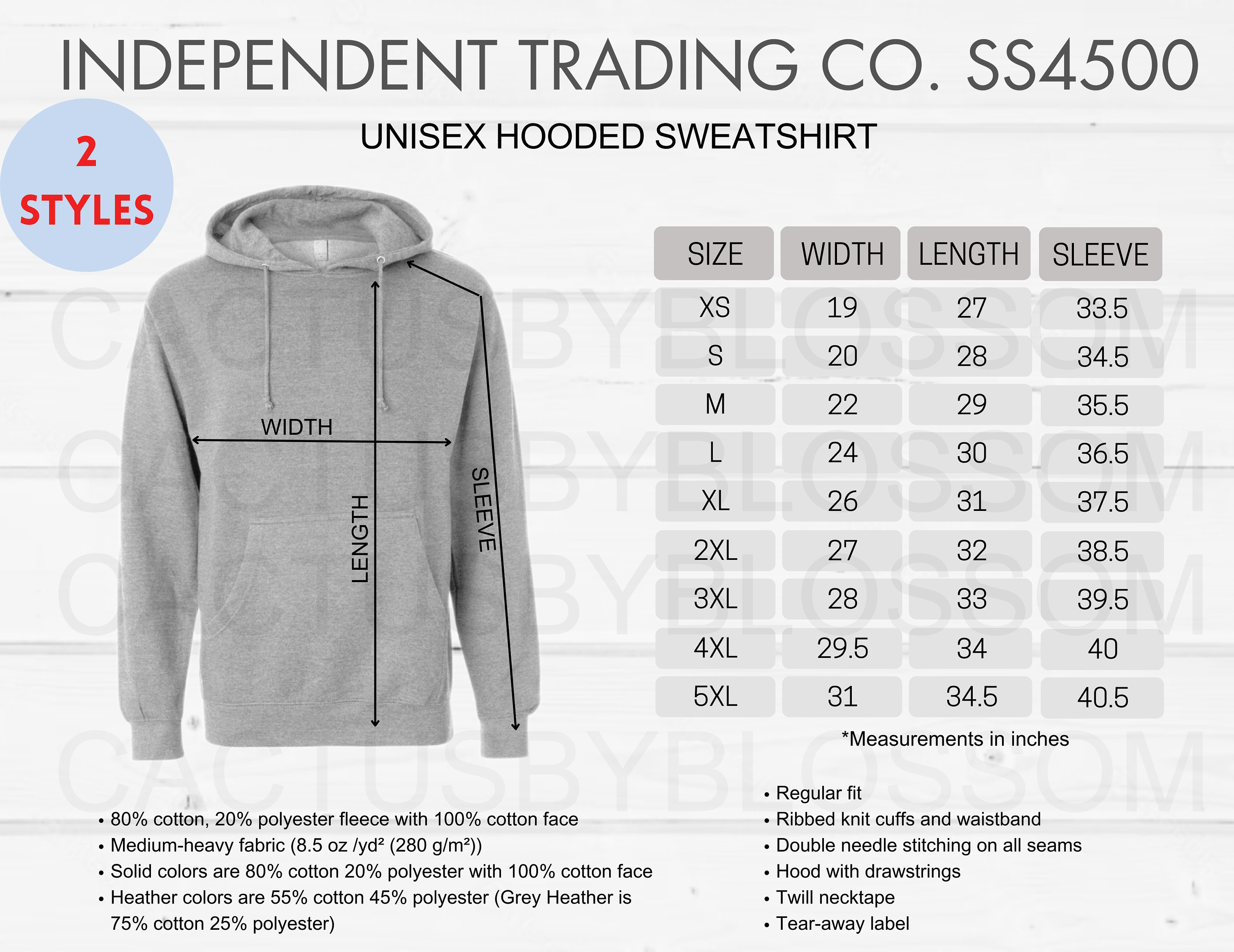 2 Size Chart Independent Trading Company SS4500 Mockup Listing Etsy ...