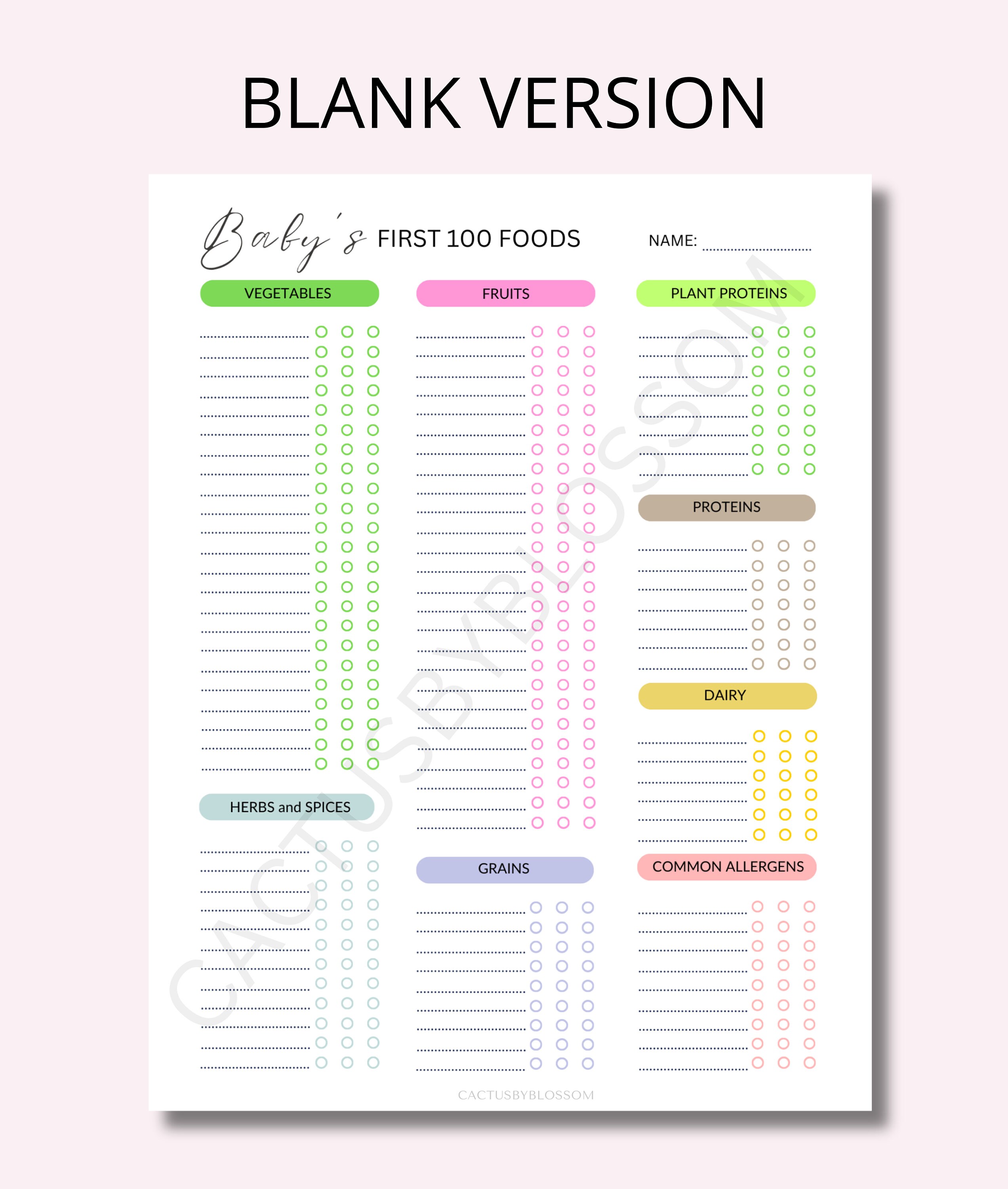 Baby's First 100 Food Checklist Tracker Newborn Taste Checklist Toddler ...