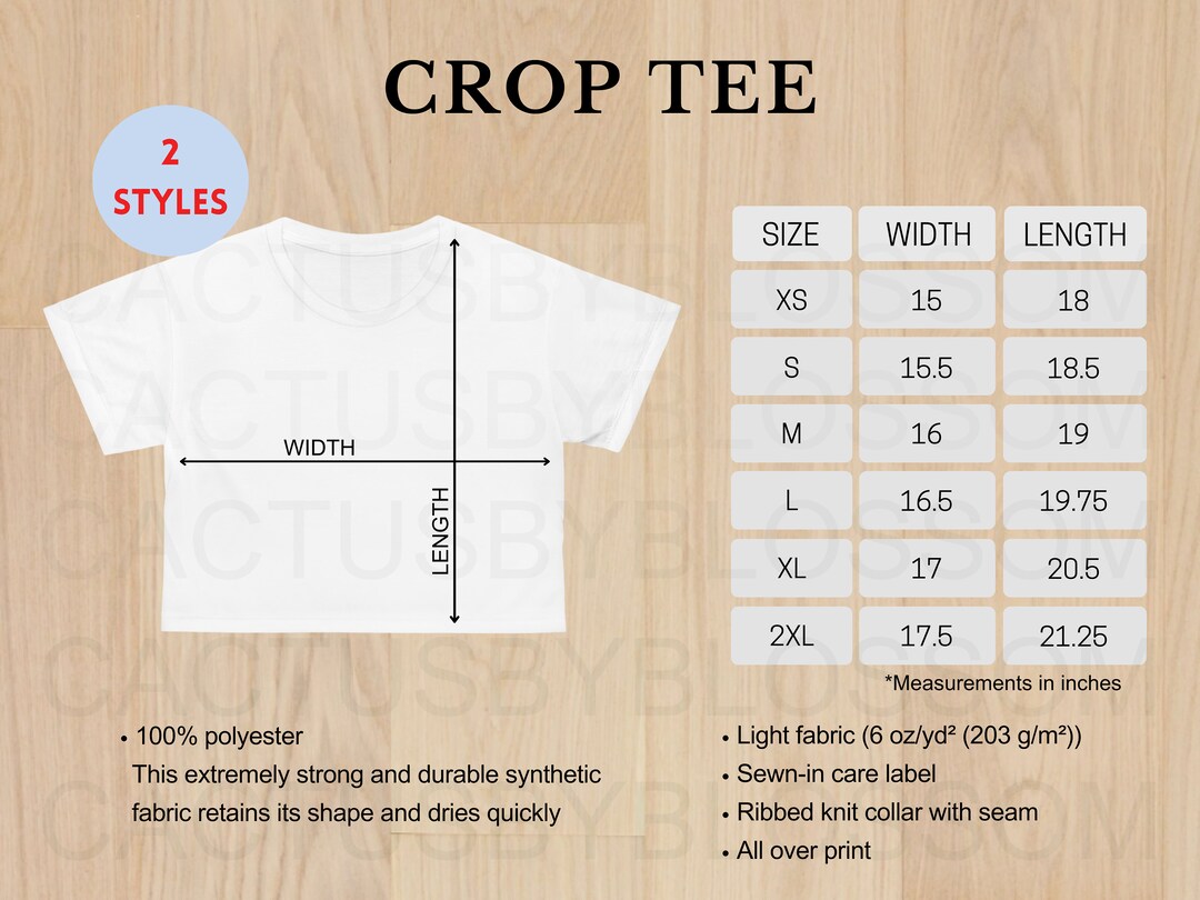 2 Size Chart Women Crop Tee Mockup Chart AOP All Over Print Size Chart Etsy Mockup Size XS-2XL ...