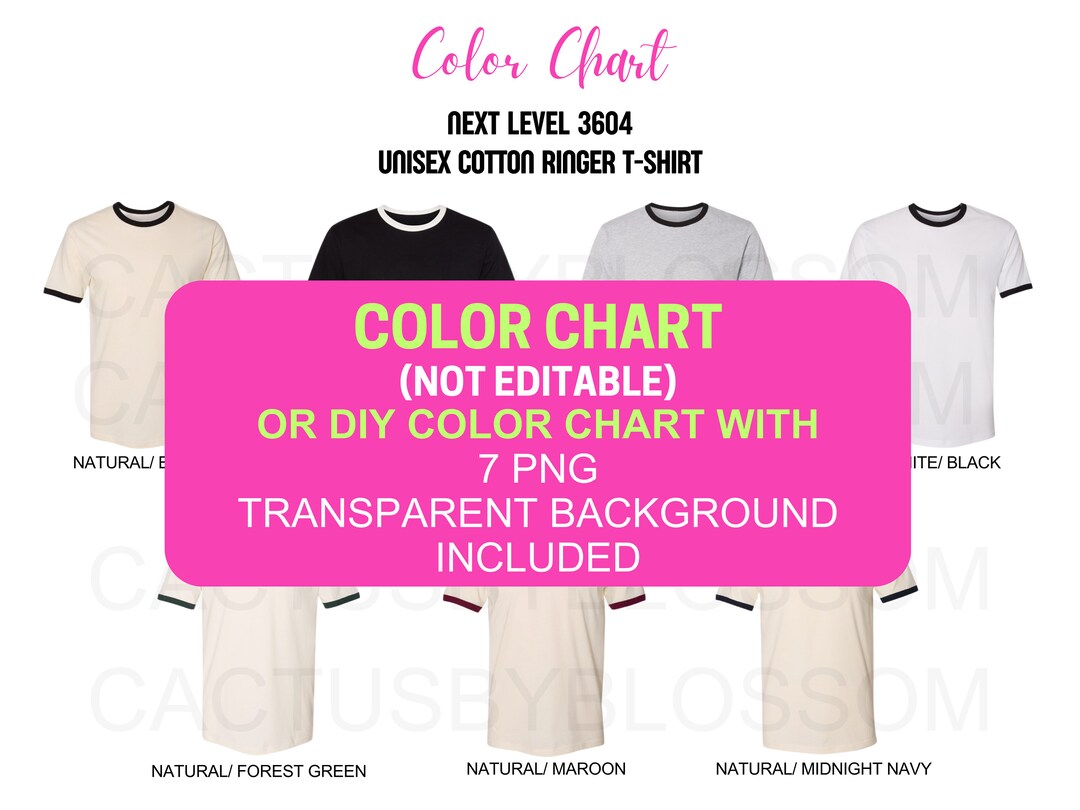 Color Chart DIY Chart Next Level 3604 Etsy Mockup Unisex Cotton Ringer ...