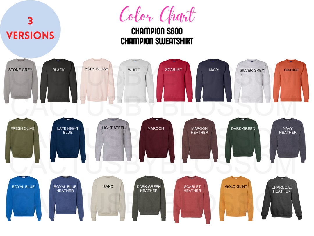 3 Color Chart Champion S600 Mockup Etsy Tool Powerblend Crewneck ...