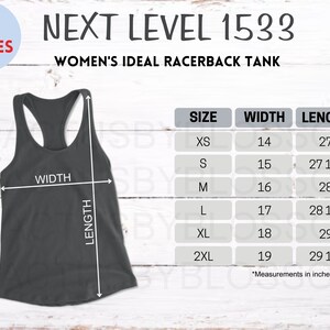 2 Size Chart Next Level 1533 Mockup for Ladies Ideal Racer Back Size ...
