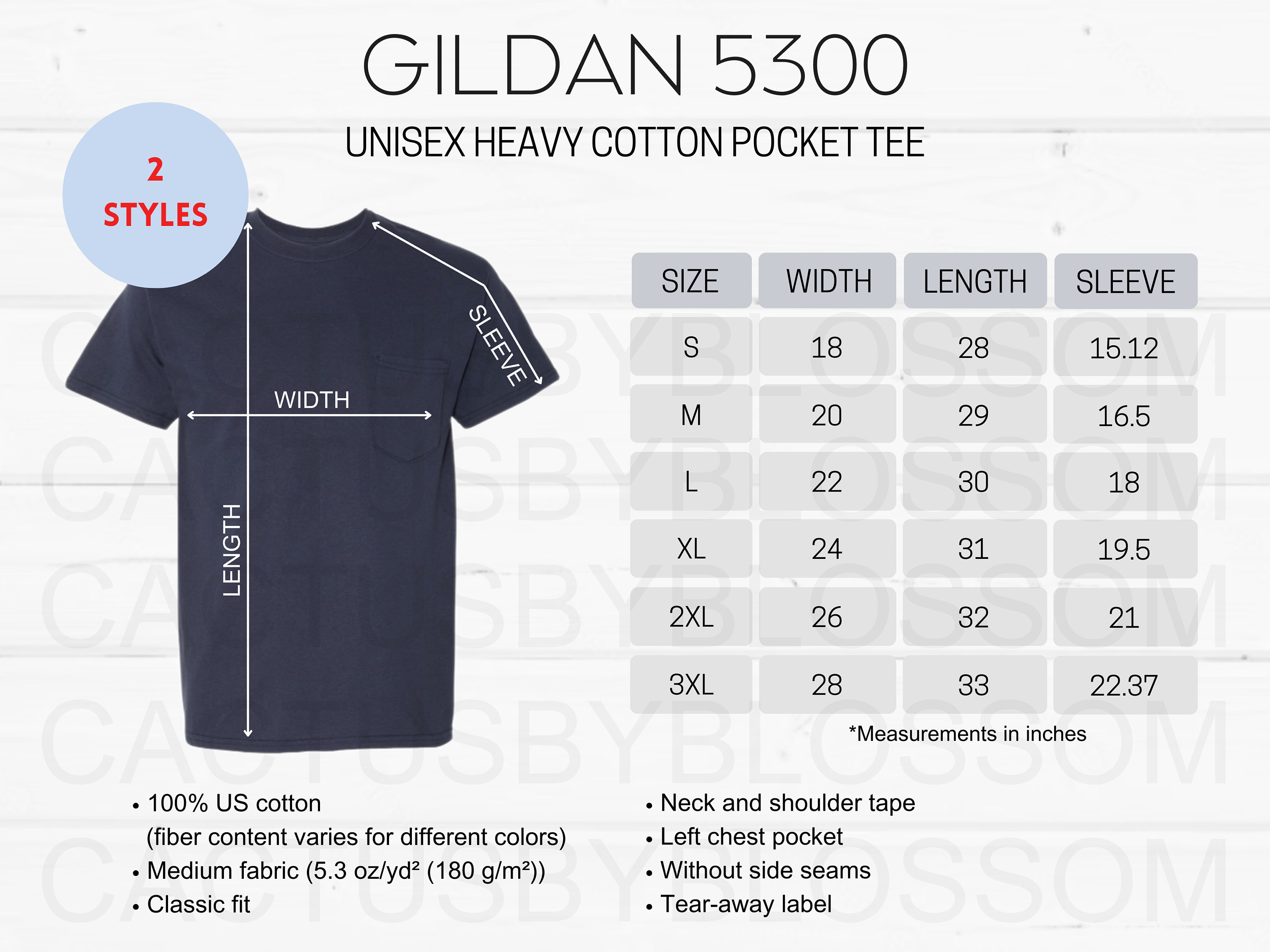 2 Size Chart Gildan 5300 Mockup Chart Unisex Heavy Cotton Pocket Tee ...