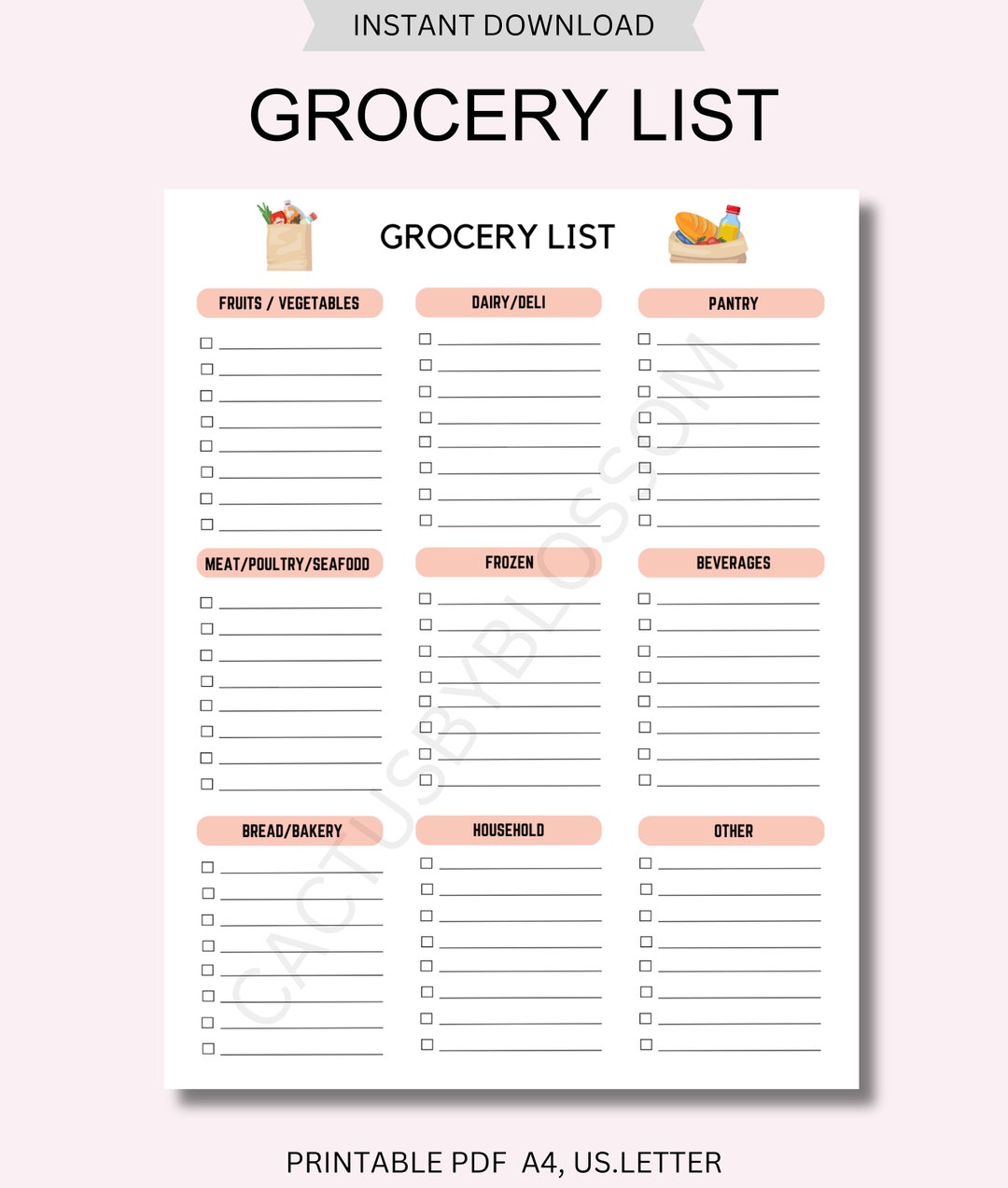 Grocery List for Store Food Log Shopping Visits List for Household Need ...