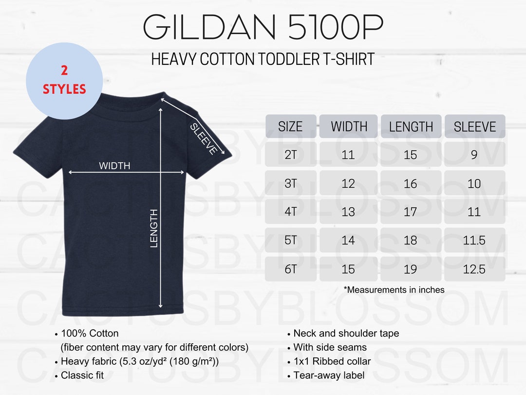 2 Size Chart Gildan 5100P Mockup Chart Heavy Cotton Toddler T-shirt ...
