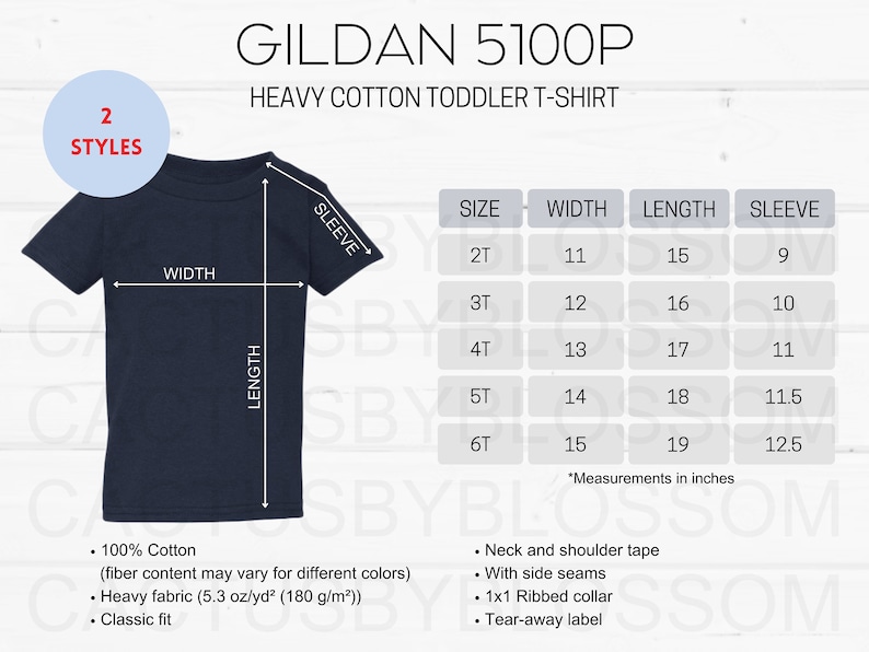 2 Size Chart Gildan 5100P Mockup Chart Heavy Cotton Toddler T-shirt ...