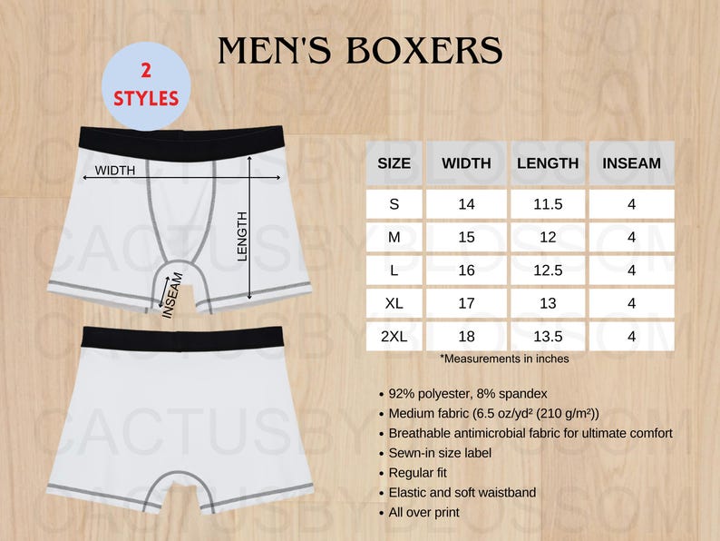2 Size Chart Men's Boxers (AOP) Mockup Etsy Tool Sizing S-2XL All-over ...