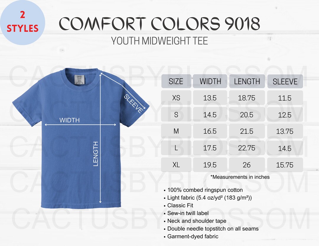 2 Size Chart Comfort Colors 9018 Mockup Youth Midweight Tee Etsy ...