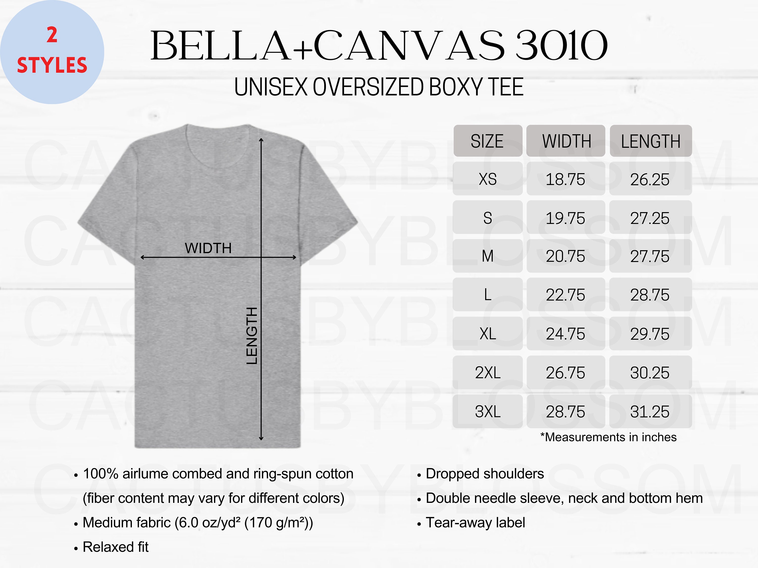 2 Size Chart Bella Canvas 3010 Mockup Unisex Oversized Boxy Tee Etsy ...