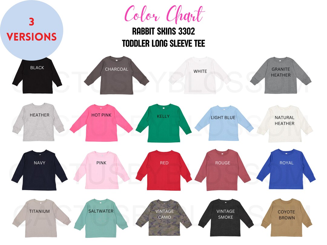 3 Color Chart Rabbit Skins 3302 Mockup Etsy Listing Toddler Long Sleeve ...