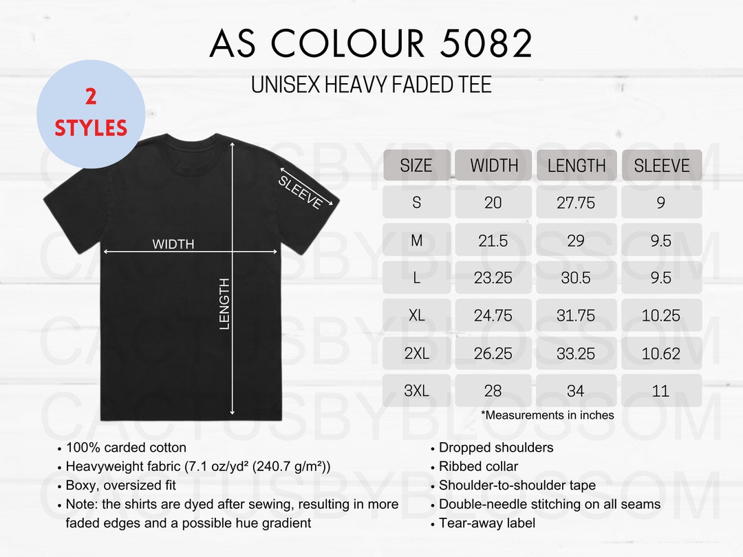 2 Size Chart AS COLOUR 5082 Unisex Heavy Faded Tee Etsy Listing Tool ...