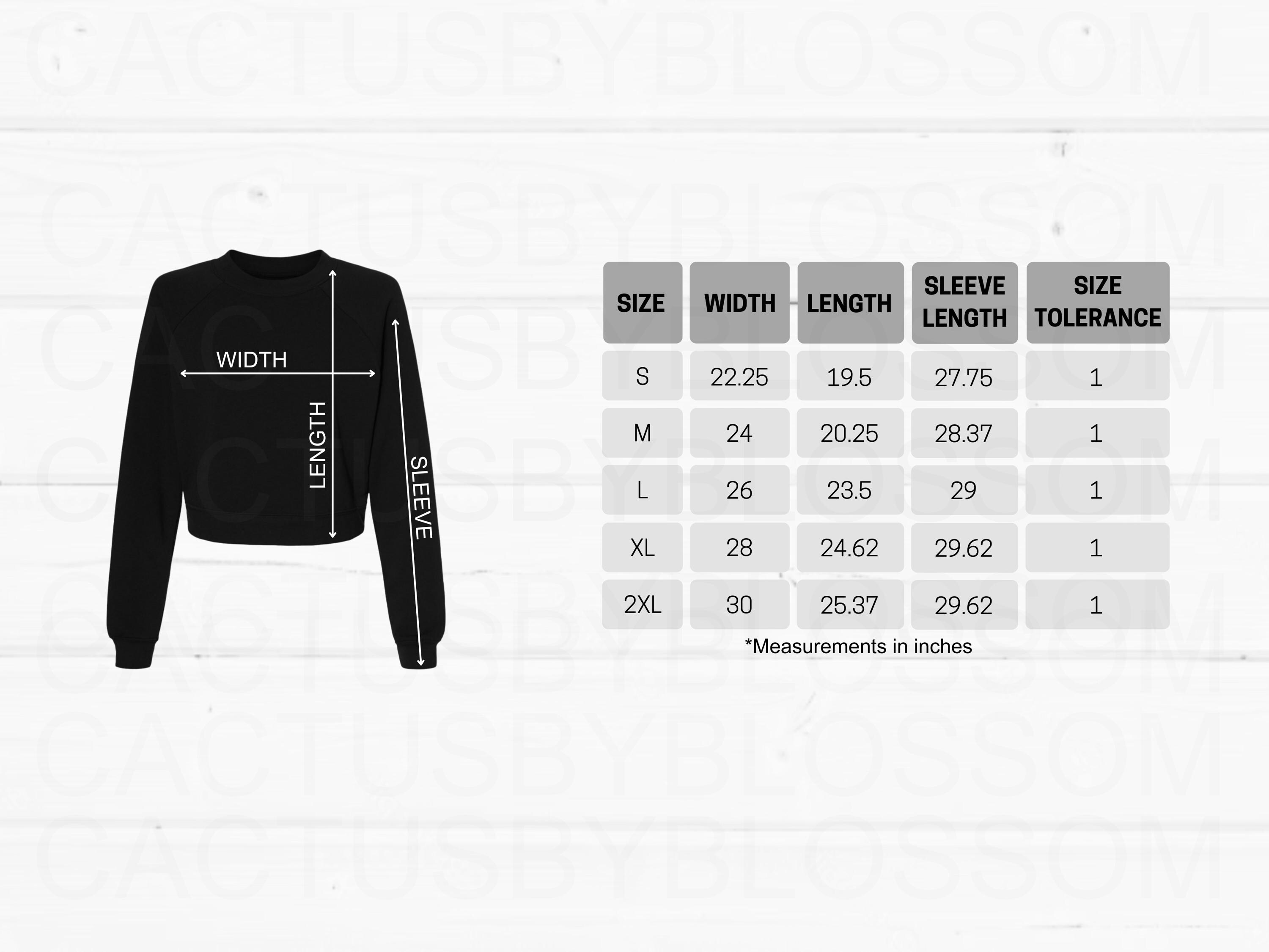 2 Size Chart Bella + Canvas 7505 Mockup for Women Cropped Fleece ...