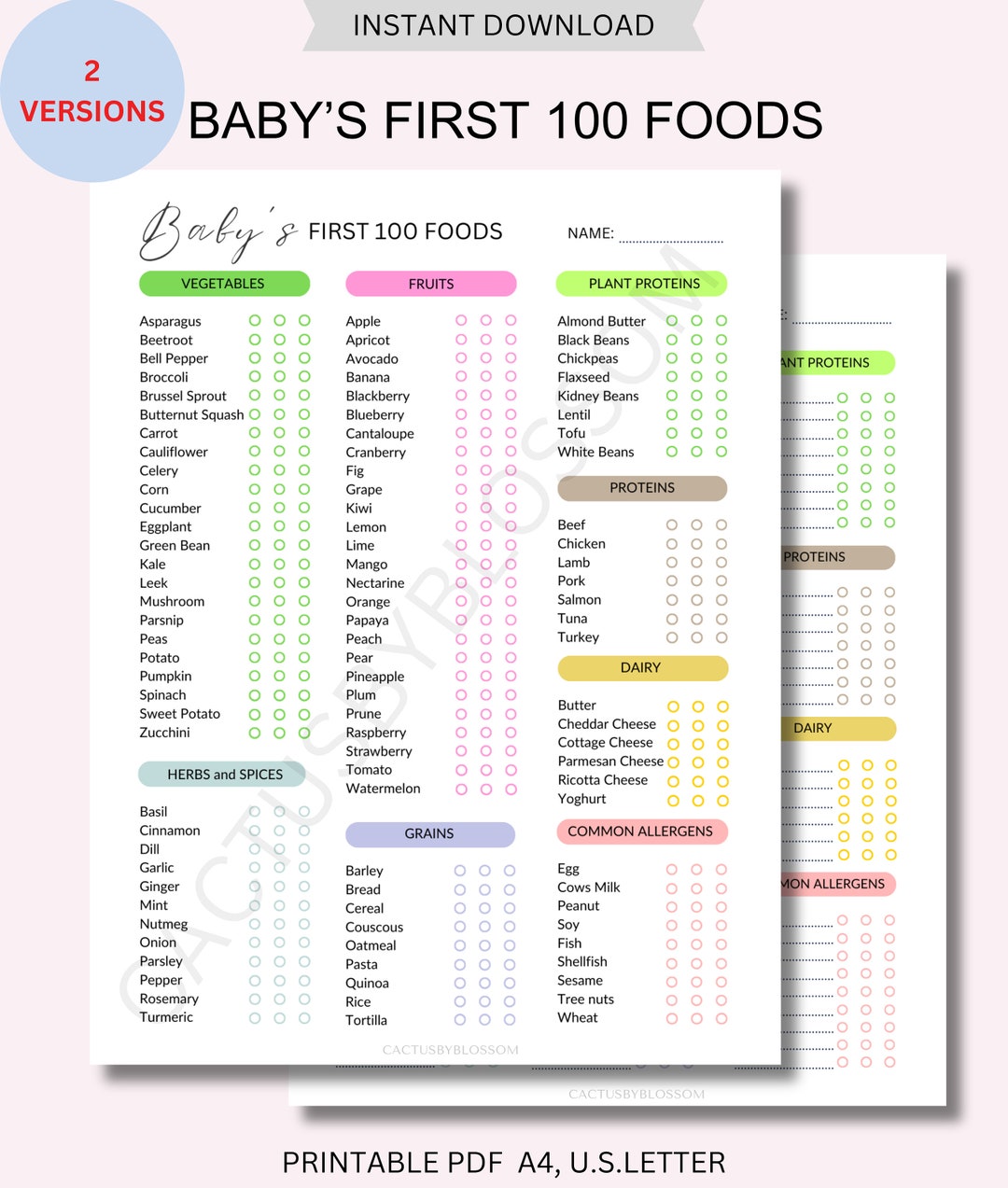 Baby's First 100 Food Checklist Tracker Newborn Taste Checklist Toddler ...