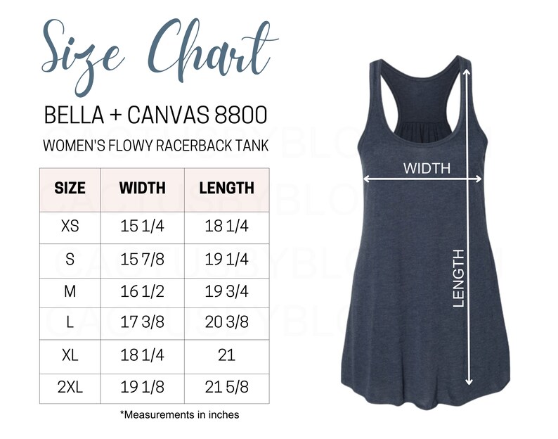 3 Size Chart Bella Canvas 8800 Mockup for Women Flowy Racerback Size Chart Etsy Listing Tool ...