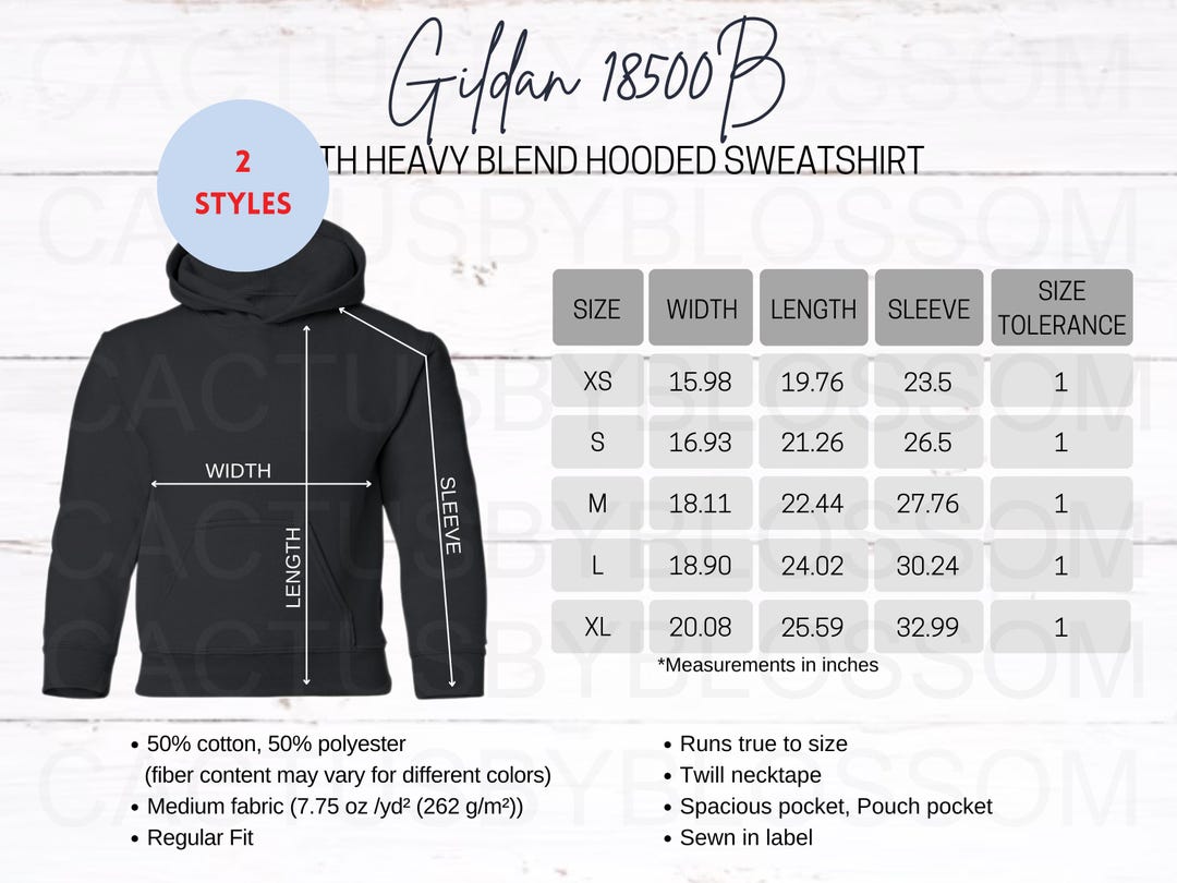 2 Size Chart Gildan 18500B Youth Heavy Blend Hooded Sweatshirt Size ...