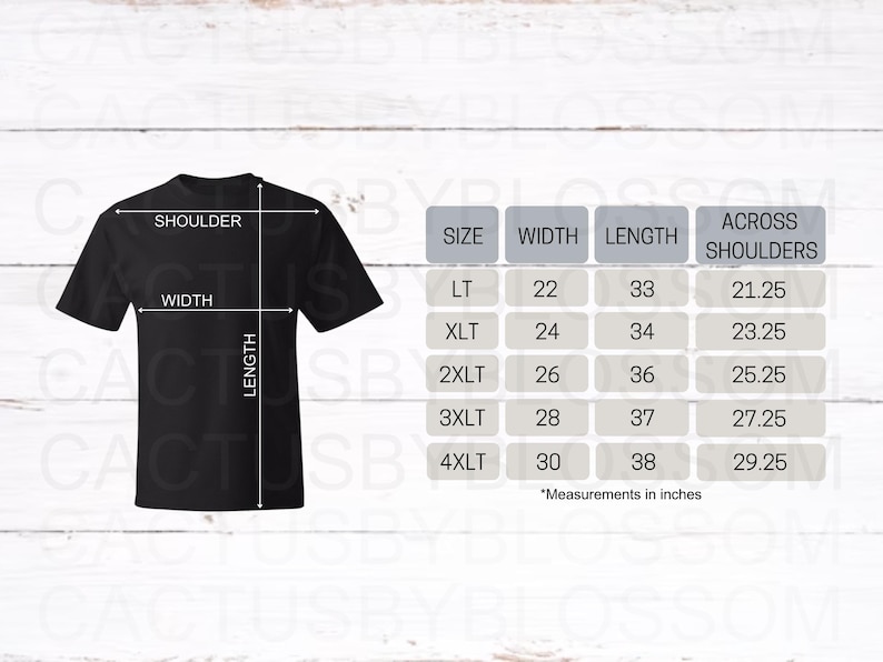 2 Size Chart Hanes 518T Mockup Chart for Beefy-t Tall T-shirt Sizing ...