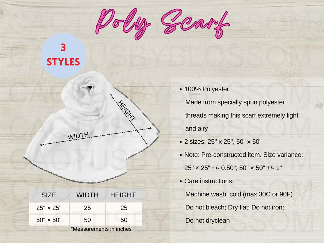 3 Size Chart Poly Scarf Mockup Chart AOP All Over Print Size Chart Etsy ...