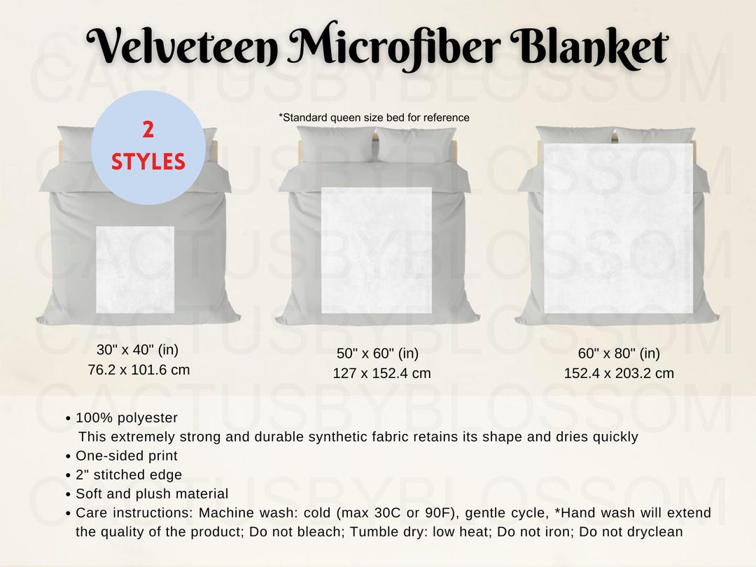 2 Size Chart Microfiber Blanket Mockup Chart Blanket Sizing Chart Etsy ...